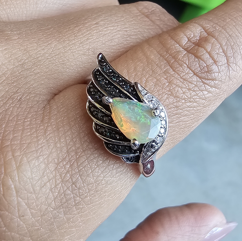 Sterling Ring Wing With Black Diamonds - Gem